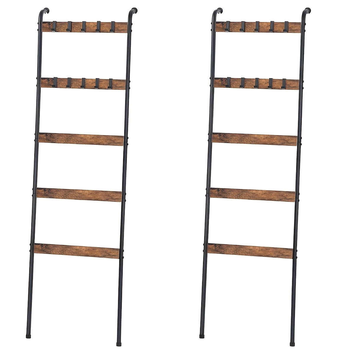 Blanket Ladder, 5 Tier Blanket Holder with 10 Removable Hooks ...