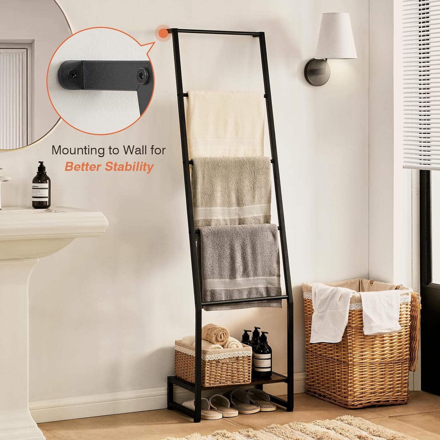 Blanket Ladder, 5 Tier Ladder Shelf,Wooden Blanket Ladders for Living ...