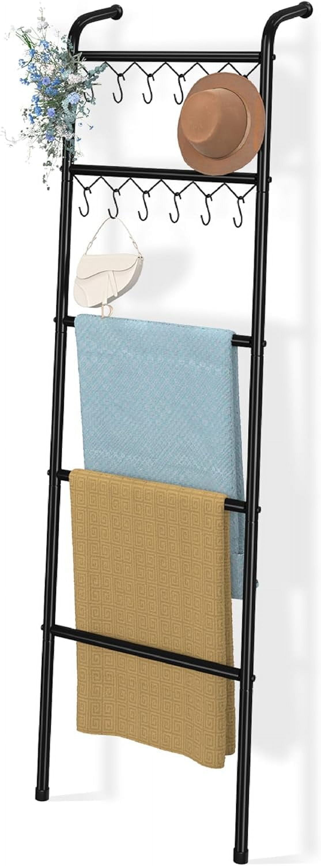 Metal Rustic Ladder Towel Rack Blanket Ladder，5 Tier Metal Towel Rack ...