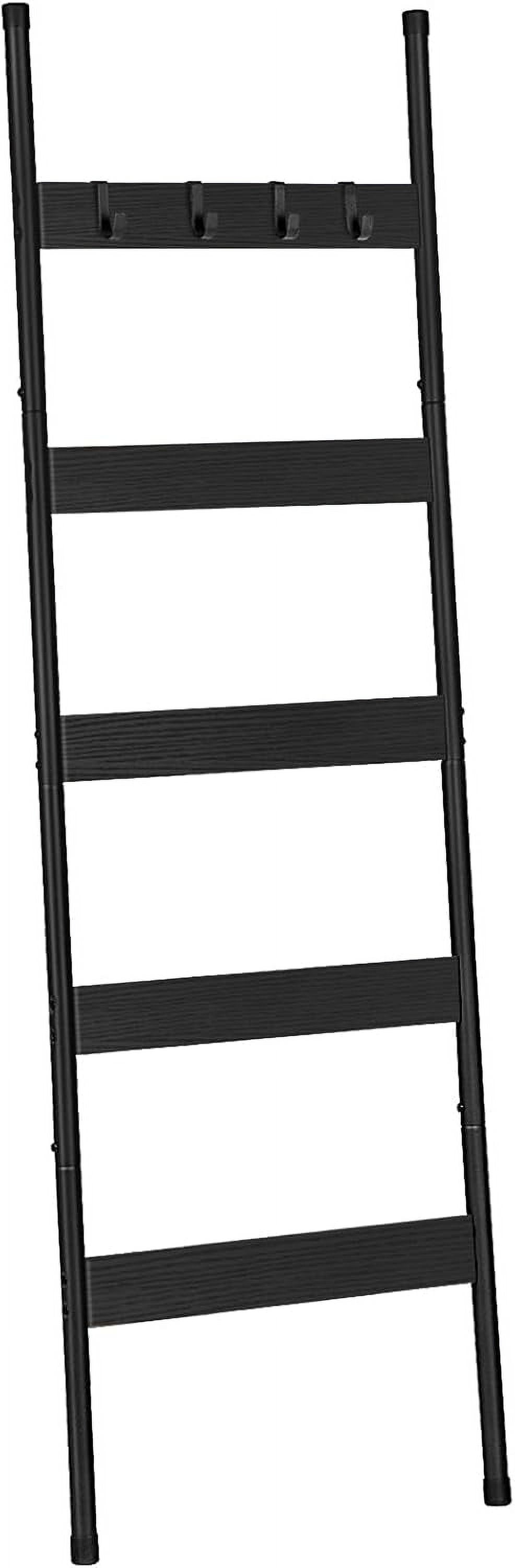 Blanket Ladder, 5-Tier Towel Rack with Hooks, Wall-Leaning Blanket Rack ...