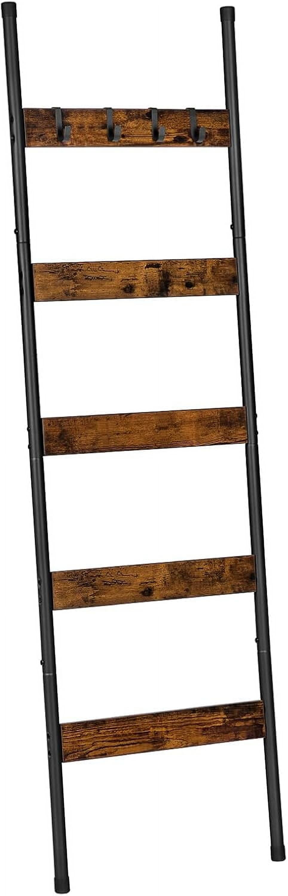 Blanket Ladder, 5-Tier Towel Rack with Hooks, Wall-Leaning Blanket Rack ...