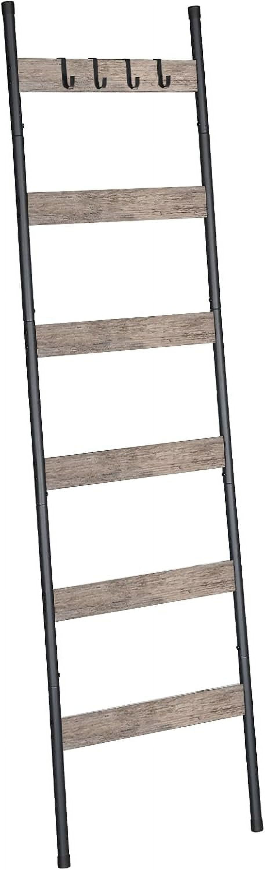 Blanket Ladder, 6-Tier Towel Rack with Hooks, Wall-Leaning Blanket Rack ...