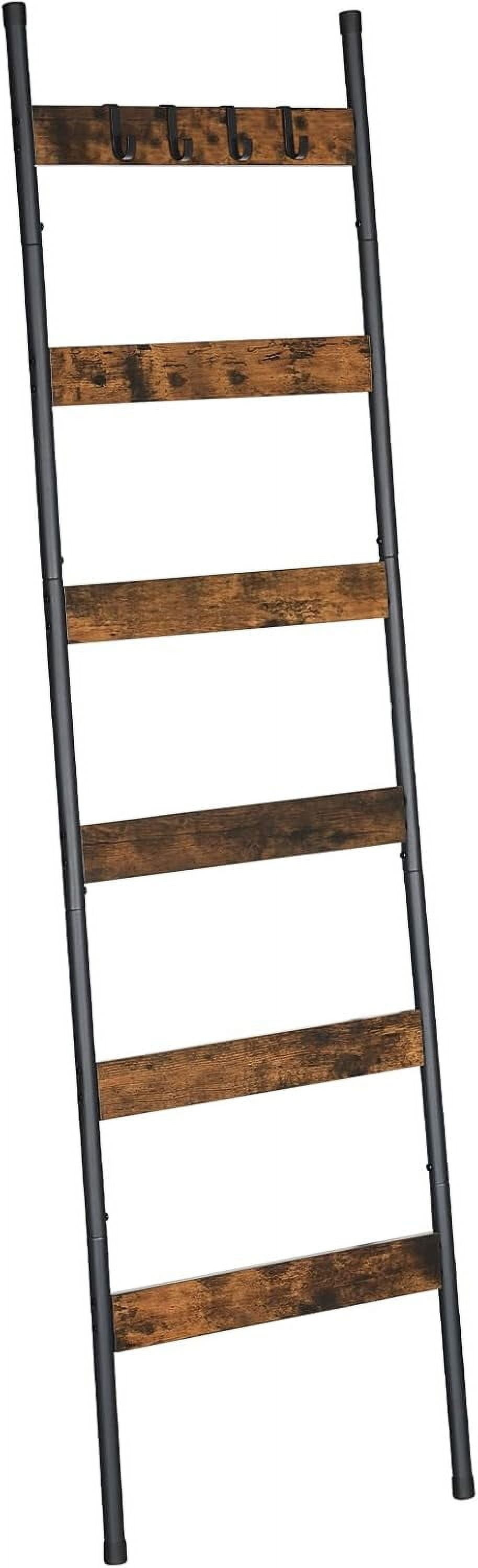 Blanket Ladder, 6-Tier Towel Rack with Hooks, Wall-Leaning Blanket Rack ...