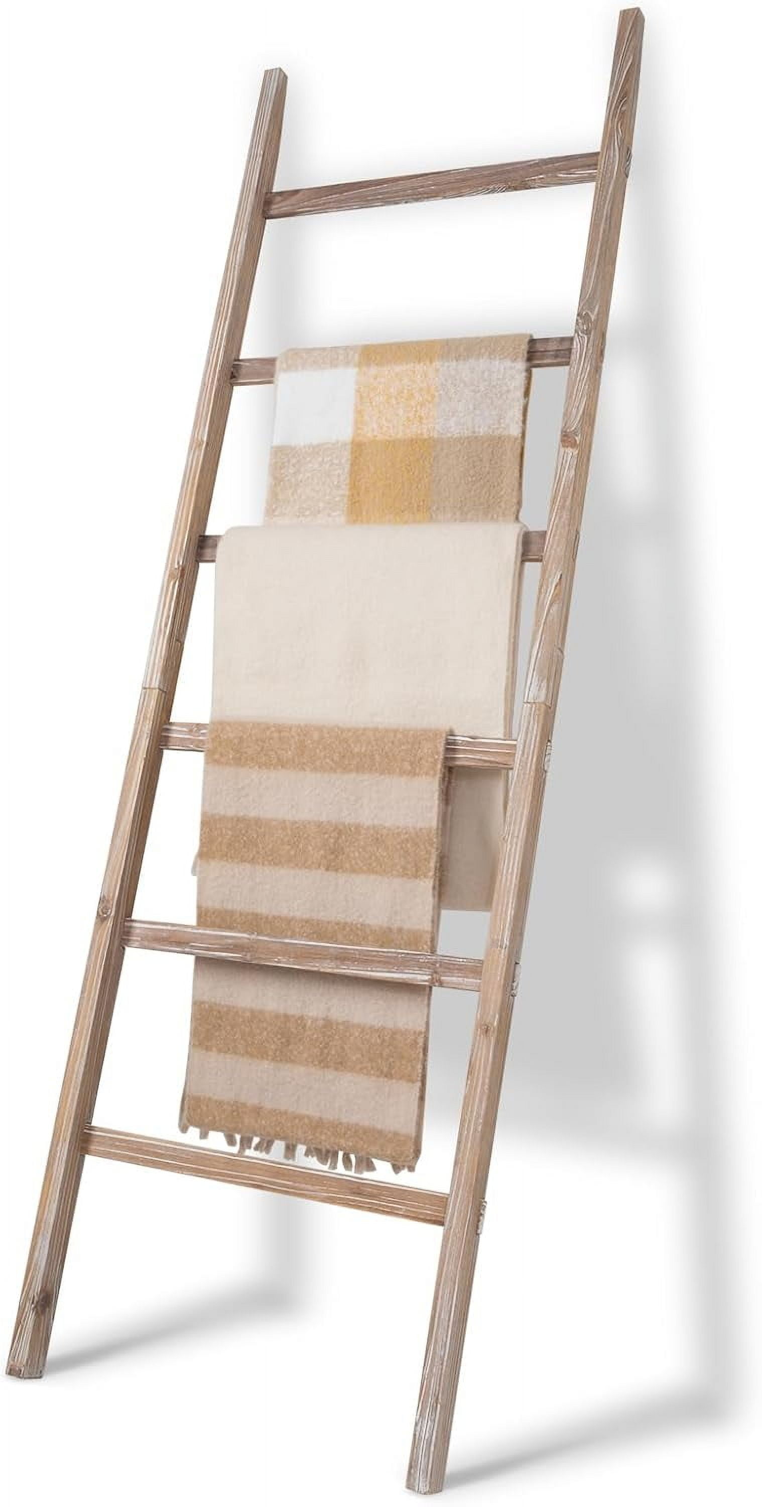 Blanket Ladder 6-Tier Towel Rack, Wooden Quilt Ladder Shelf for Home ...