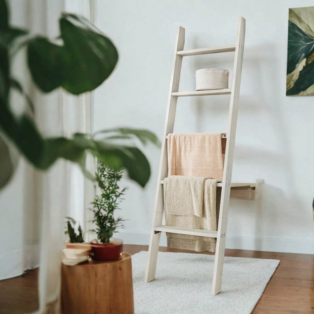 Blanket Ladder Decorative Farmhouse For The Living Room, 5-Tier Ladder ...