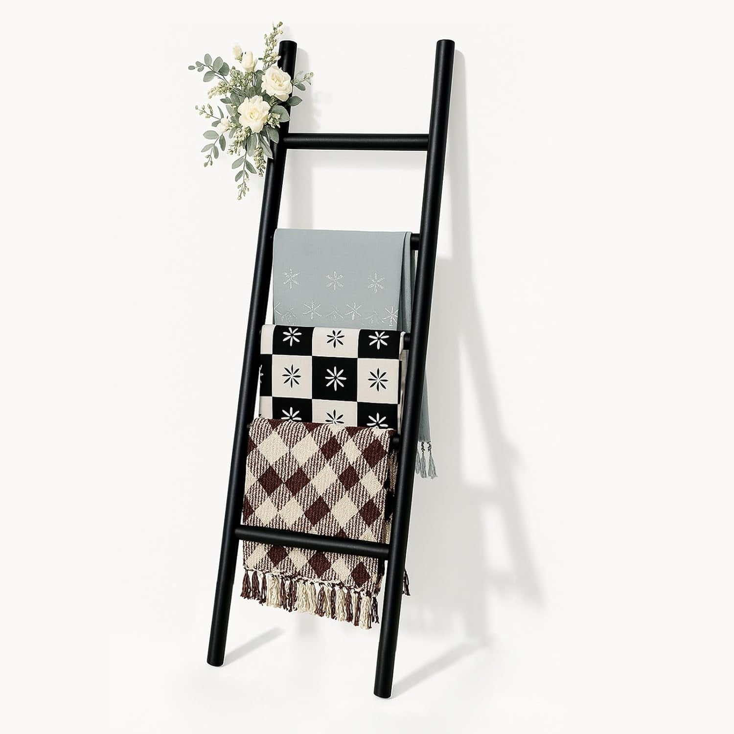 Blanket Ladder for The Living Room 5-Tier, Wooden Decorative Quilt ...