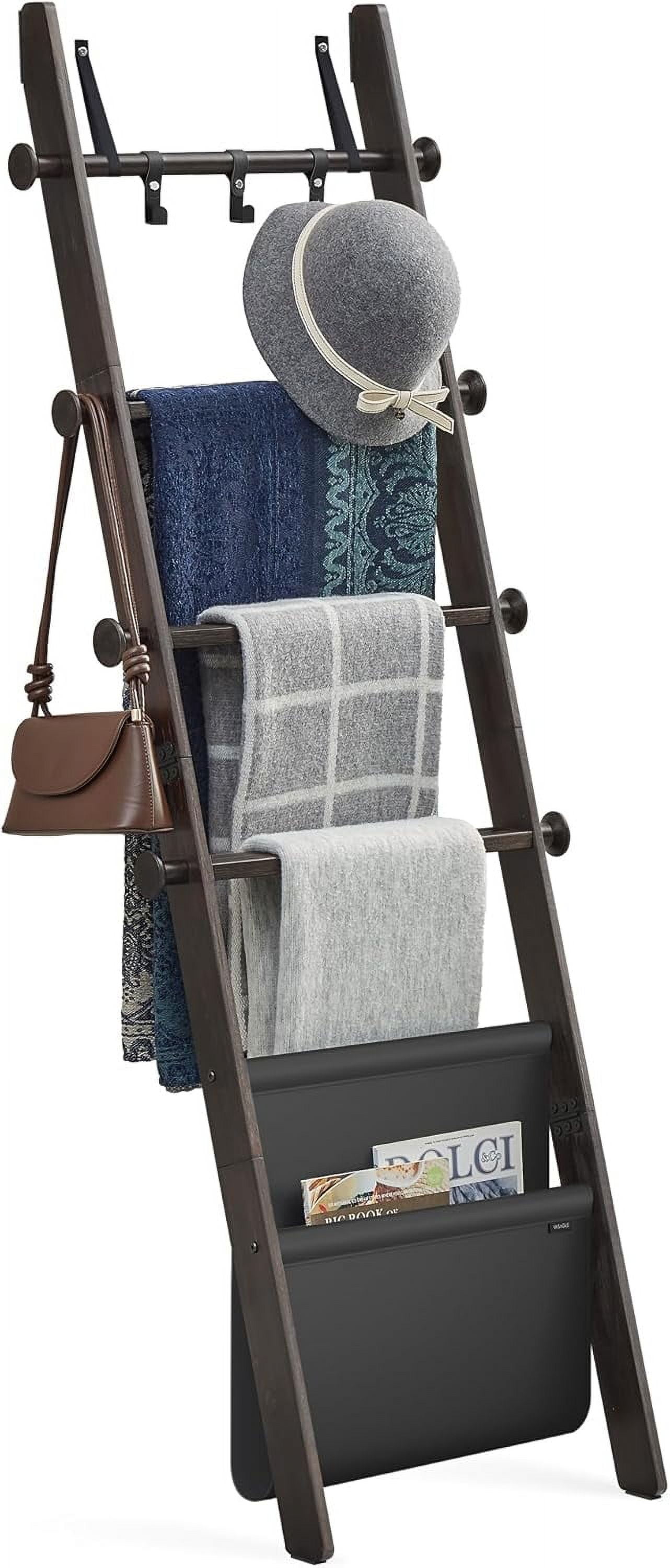 Blanket Ladder for Living Room, 5-Tier Wooden Ladder Shelf, Decorative ...