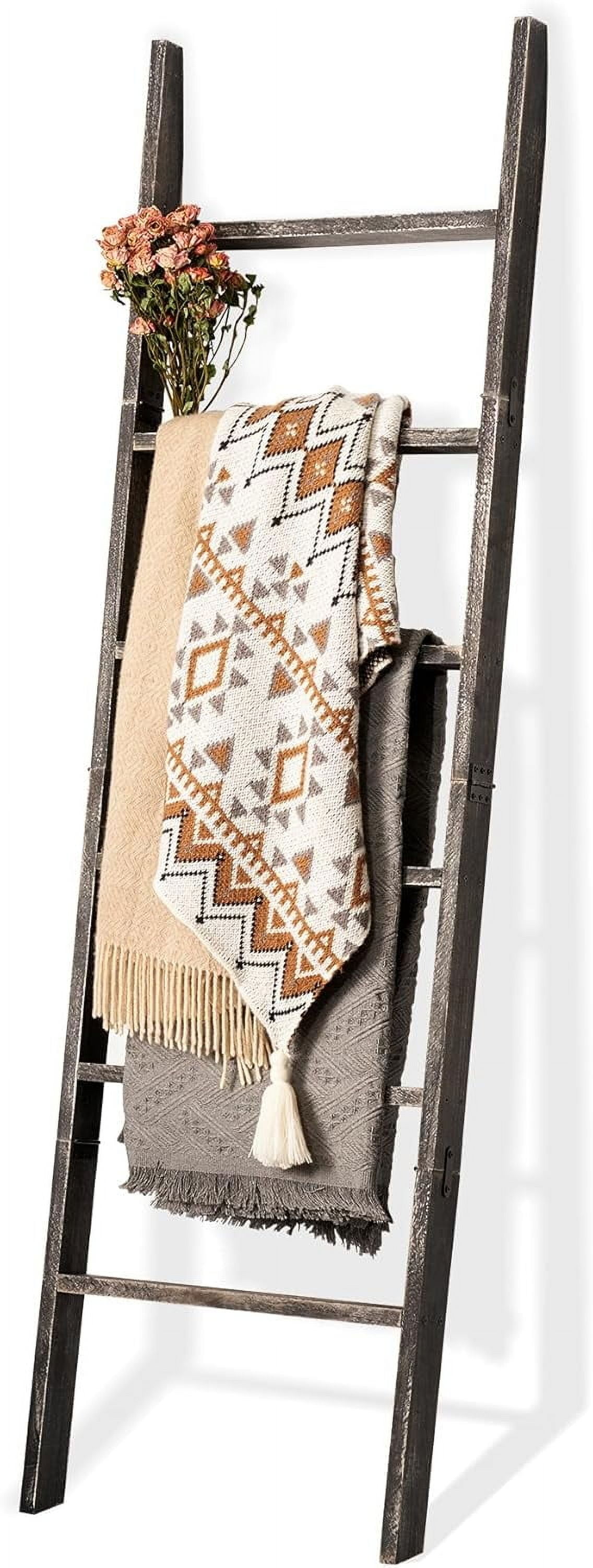 Blanket Ladder for The Living Room 6-Tier, Wooden Decorative Quilt ...