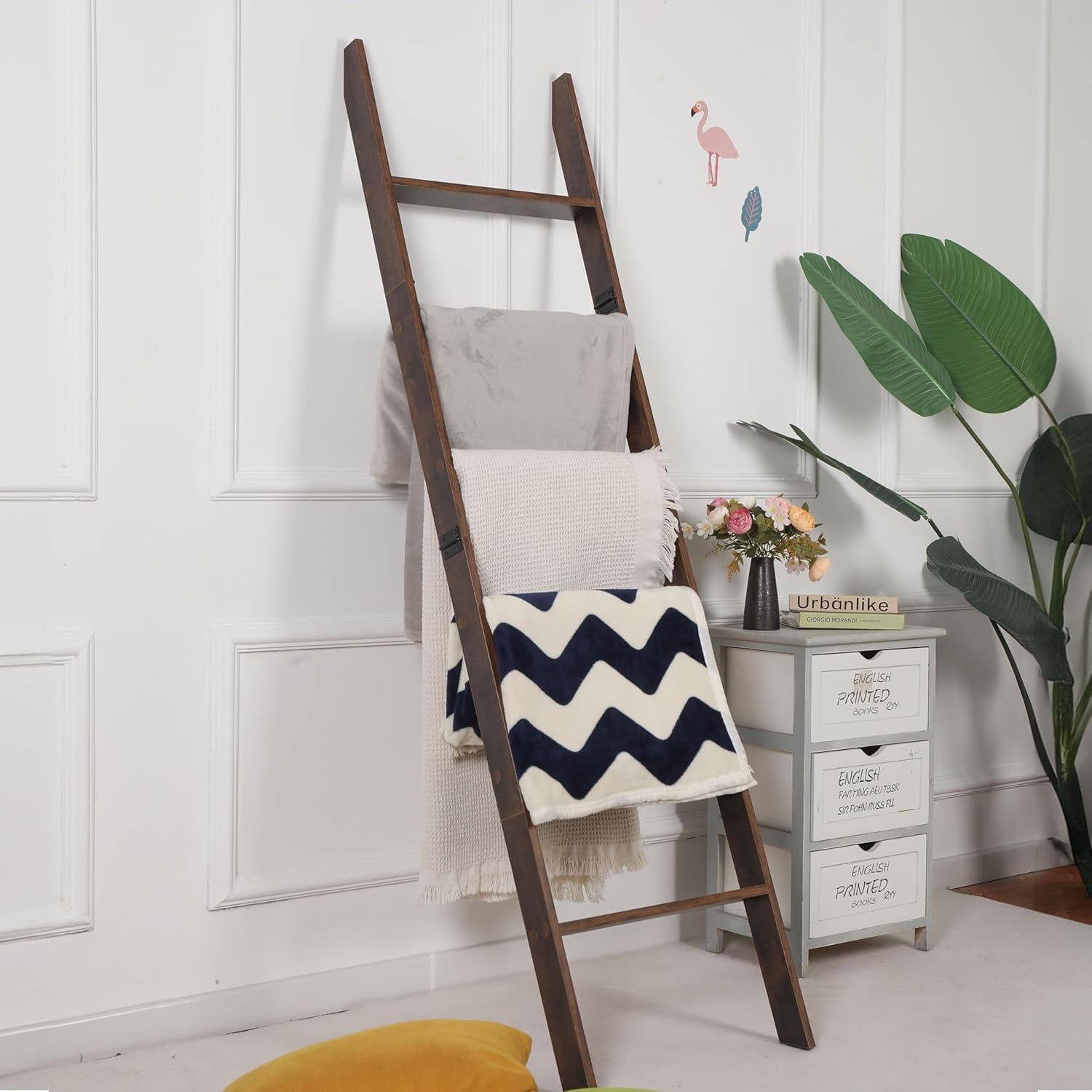 Blanket Ladder for Living Room and Bedroom, 5ft 8 inch, 6-Tier Wall ...