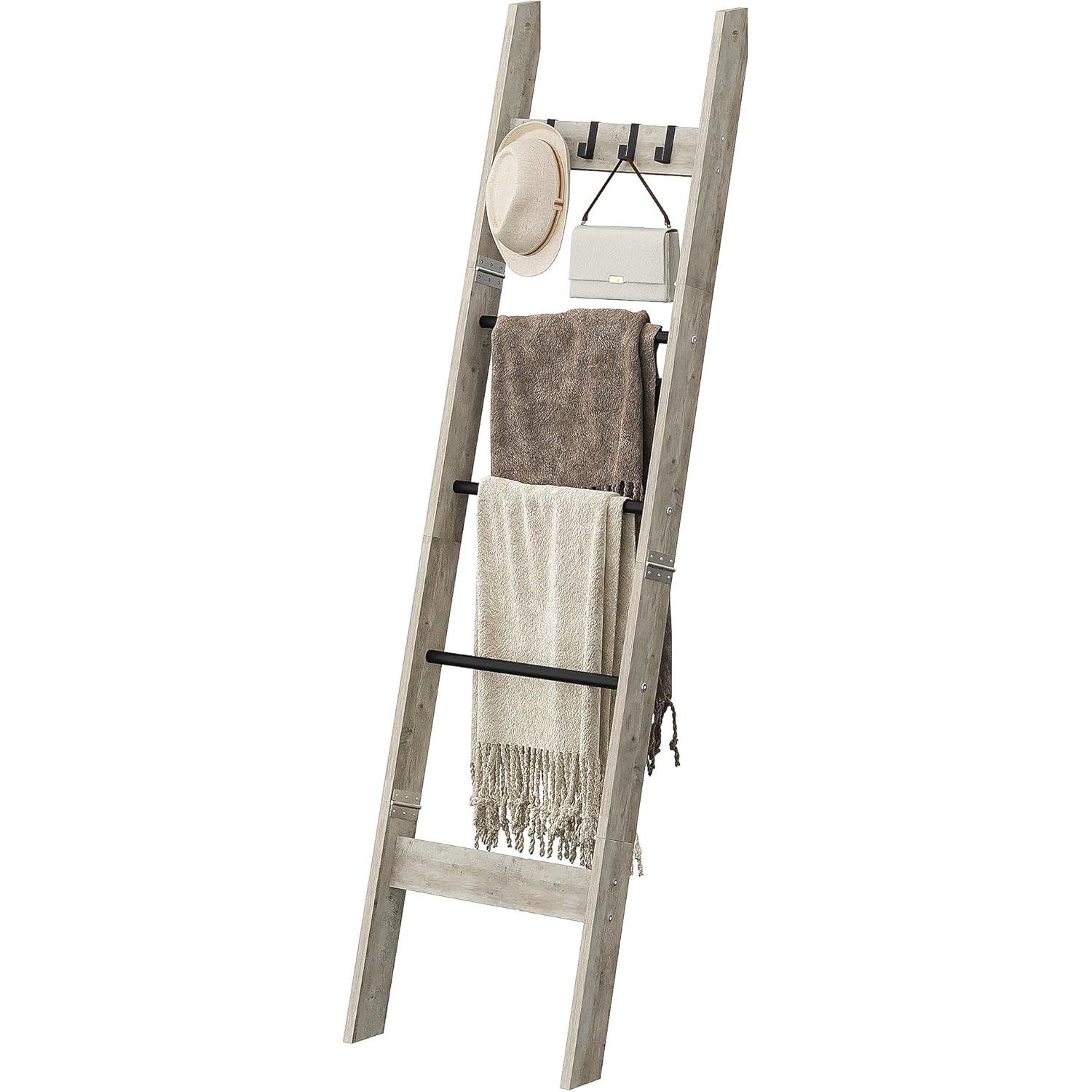 Blanket Ladder for Living Room, Decorative Quilt Rack with 4 Removable ...