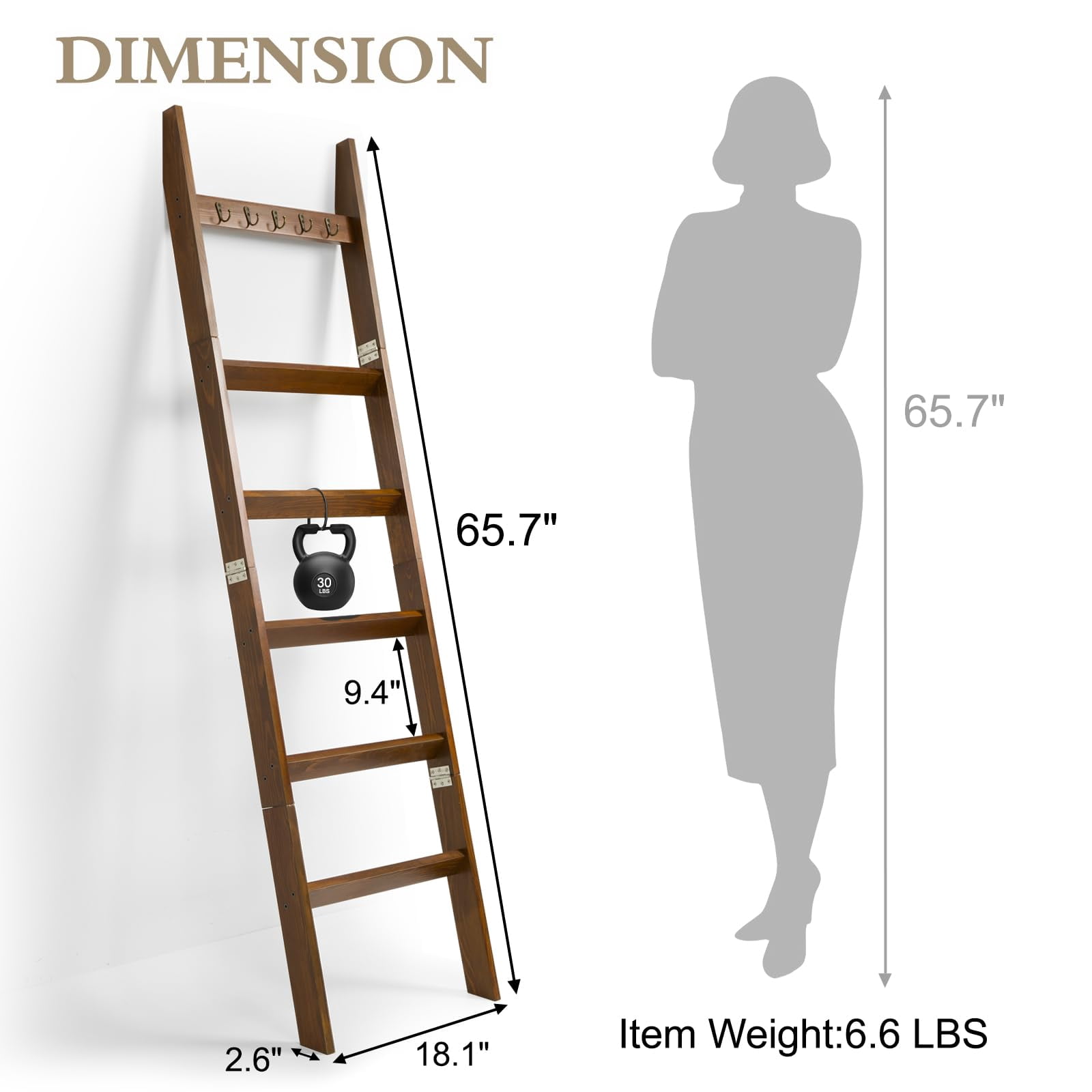 Blanket Ladder Mahogany Finish 6-Tier Wall-Leaning Quilt Rack with ...