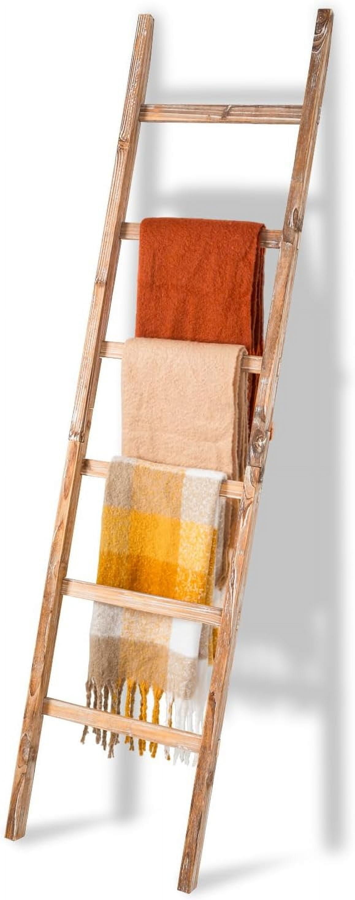 Blanket Ladder Shelf 6.4FT, Solid Wooden Blanket Ladder for Living Room ...