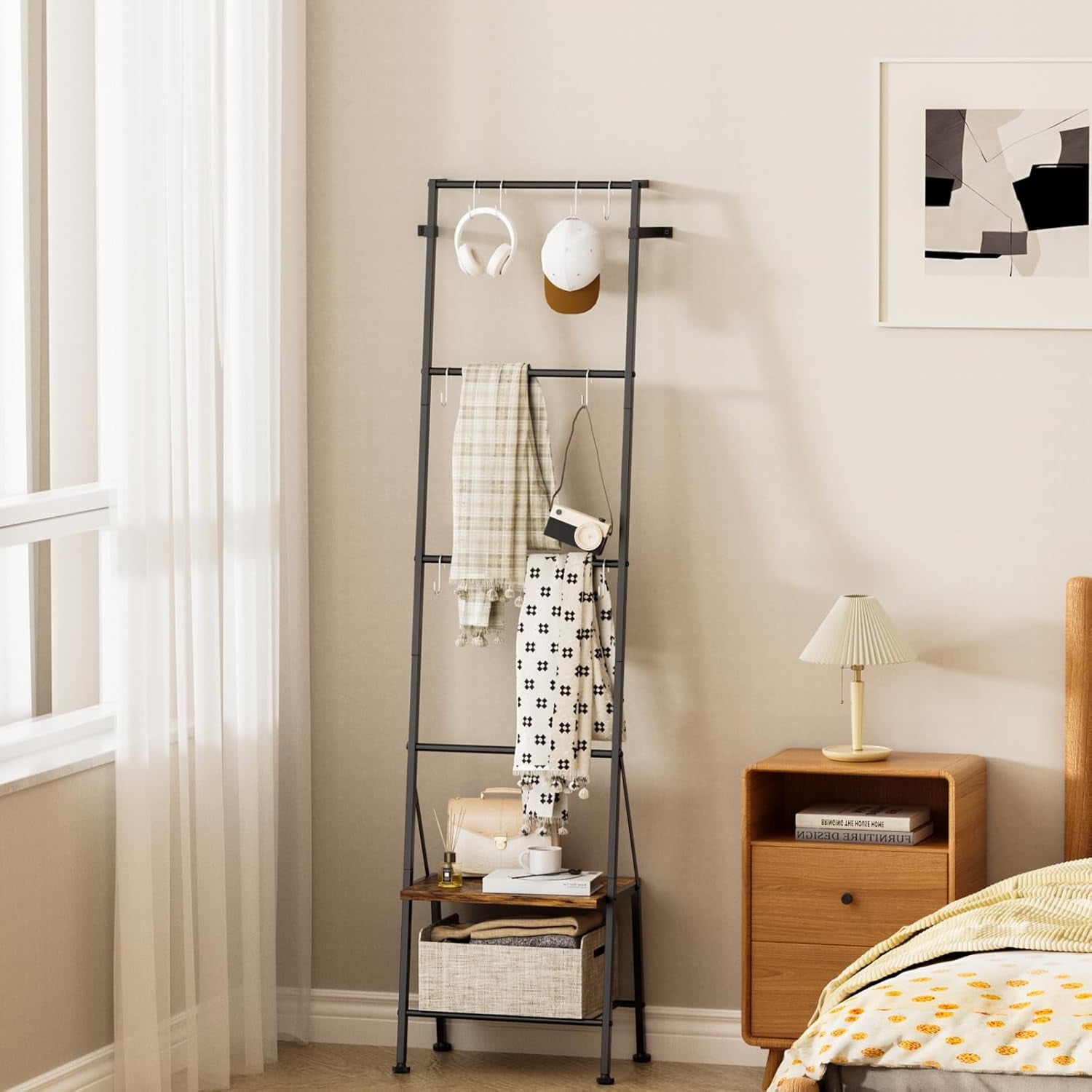 Blanket Ladder with Shelf, Blanket Rack Stand for Living Room, Standing ...