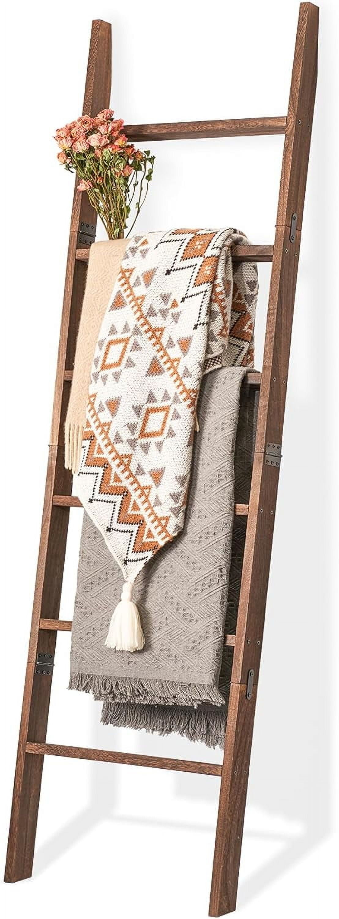 Blanket Ladder for The Living Room 6-Tier, Wooden Decorative Quilt ...