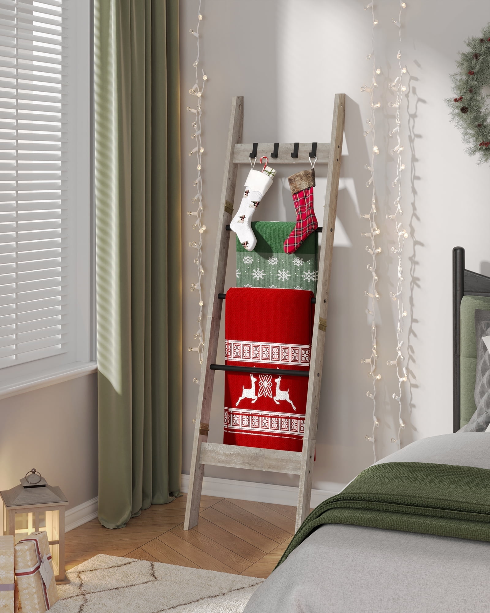 Blanket Ladder - for Bedroom,5-Tier Farmhouse Ladder Holder Organizer ...