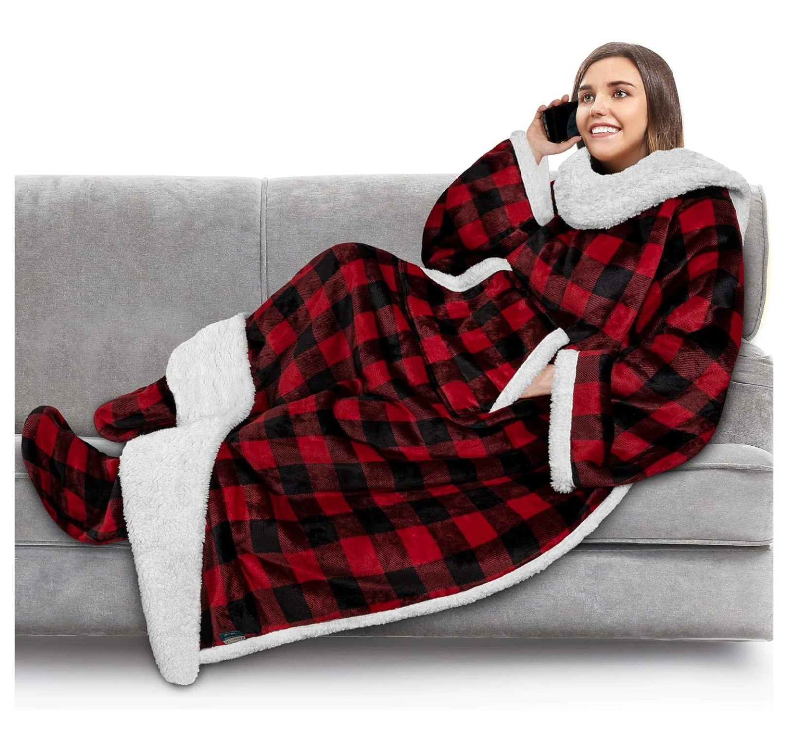 Blanket with Sleeves, Foot Pocket for Women Men Adults, Thick Wearable ...