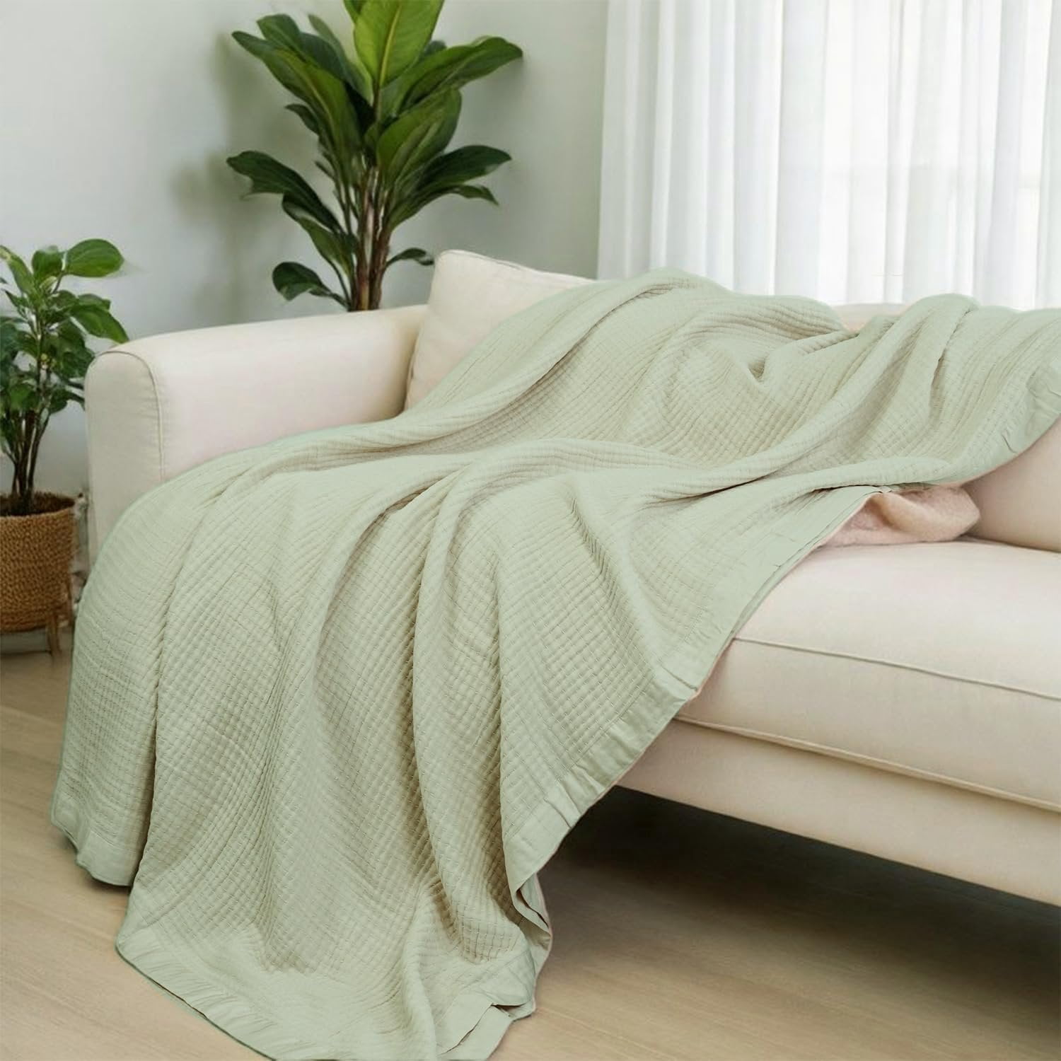 Blanket Soft, Breathable Layering Bedspread Blanket, Gauze (Light Green ...