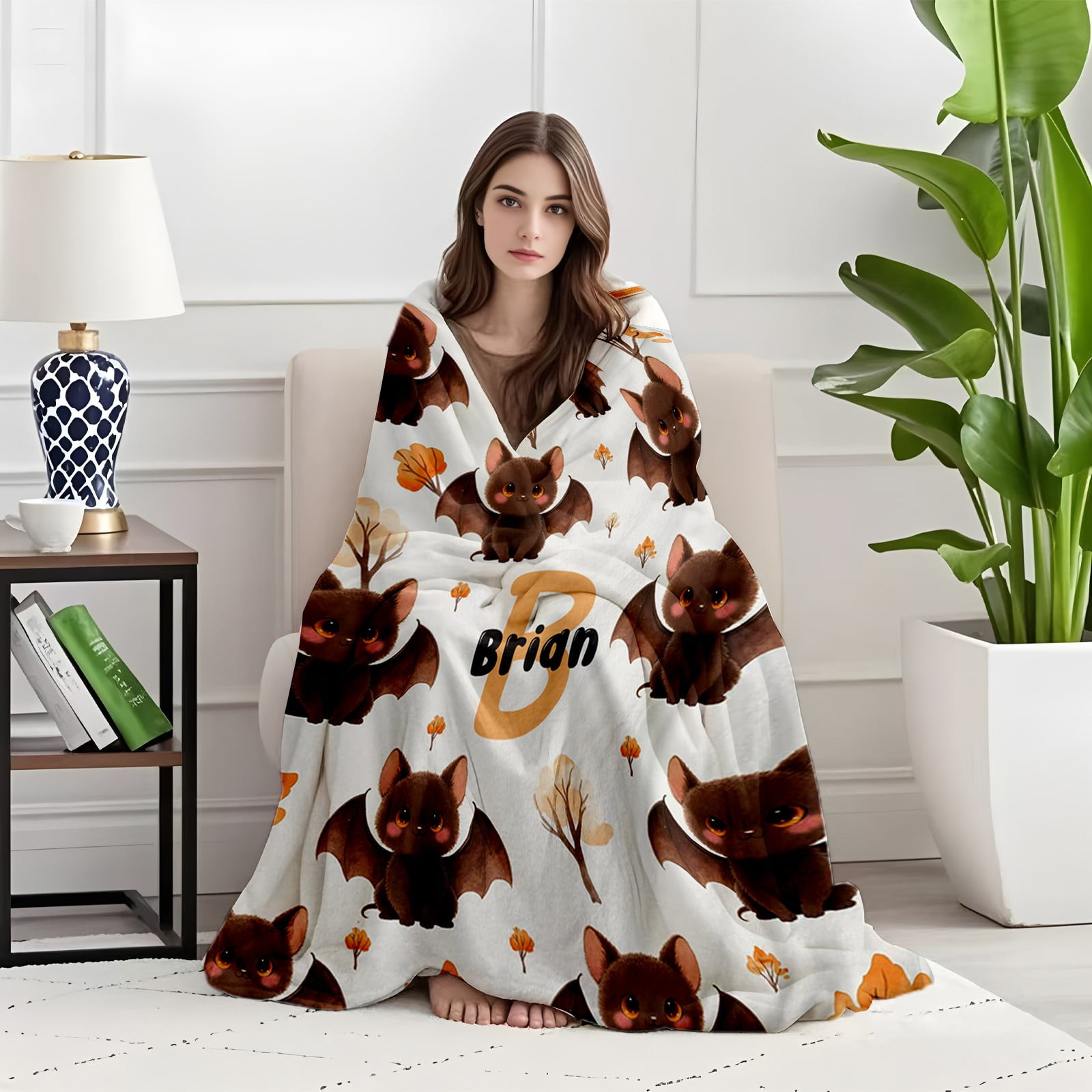 Blanket with Spooky Pumpkin Bat Ghost Spider Print, Pumpkin Throw ...