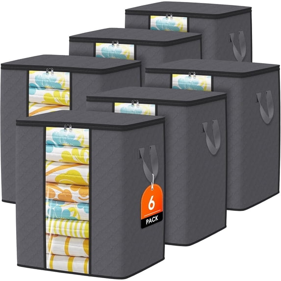 Blanket Storage Bags, 6-Pack Comforter Blanket Organizers, 80L Large ...