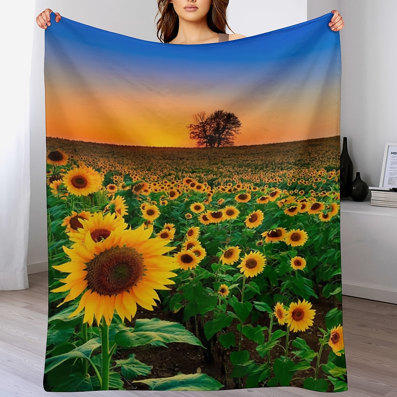 Blanket - Sunflower Theme, All-Season Softness For Sofa, Sleeping In ...