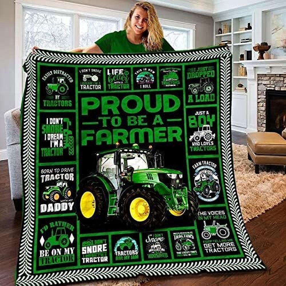 Blanket Tractor, Green Farming Fleece Tractor, Sherpa Blanket Gift Idea ...