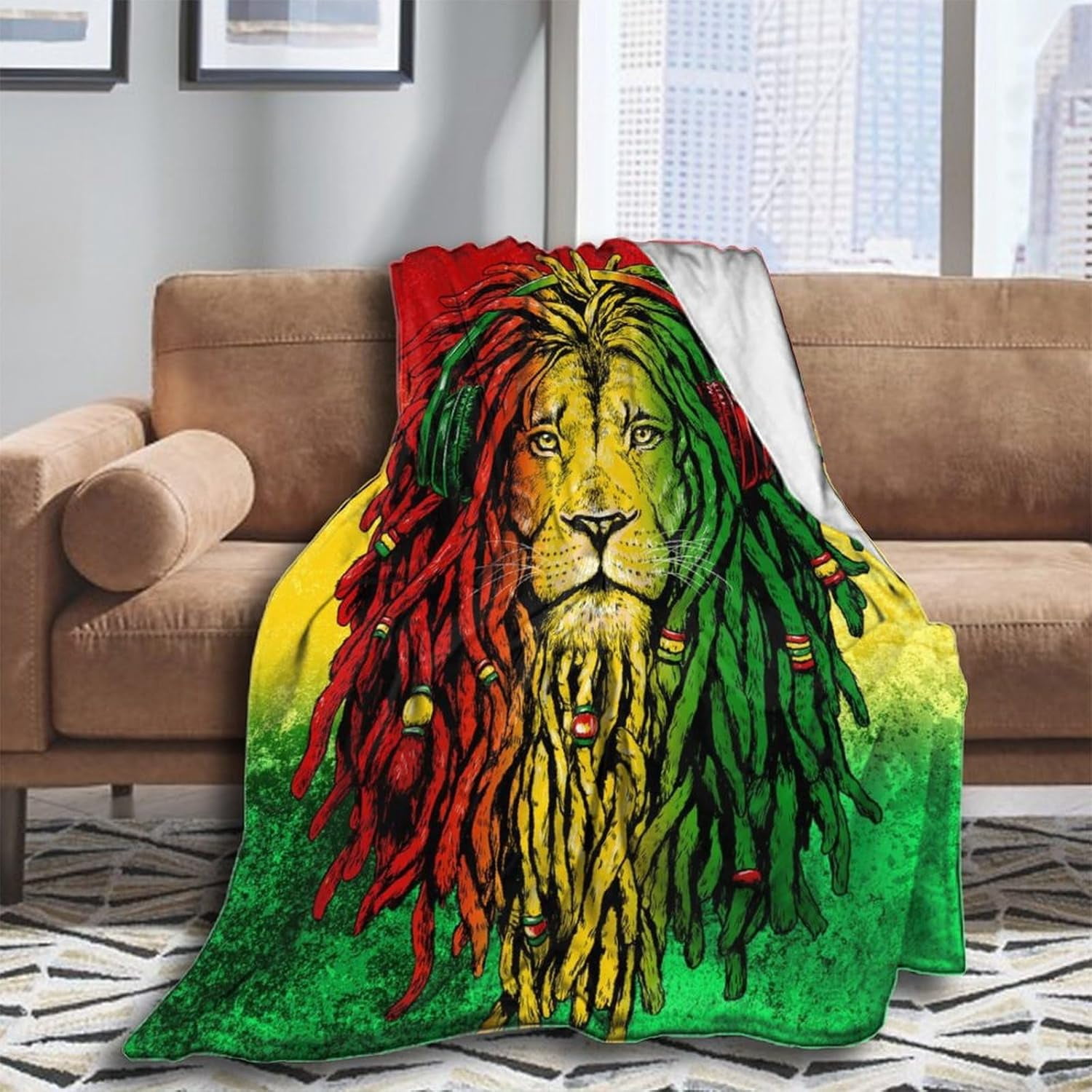 Blanket for Couch Jamaican Rasta Flag Rastafarian Reggae Lion Throw ...
