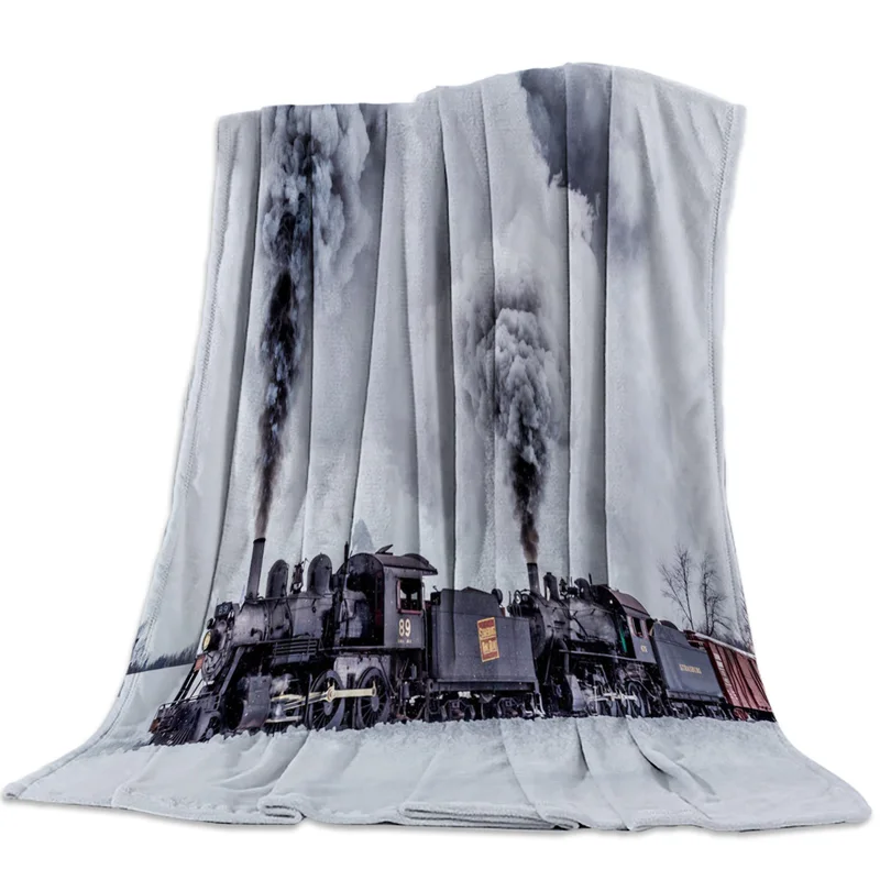 Blankets The Steam Age of Old Trains Blanket Cushion Warm Throw Blanket ...
