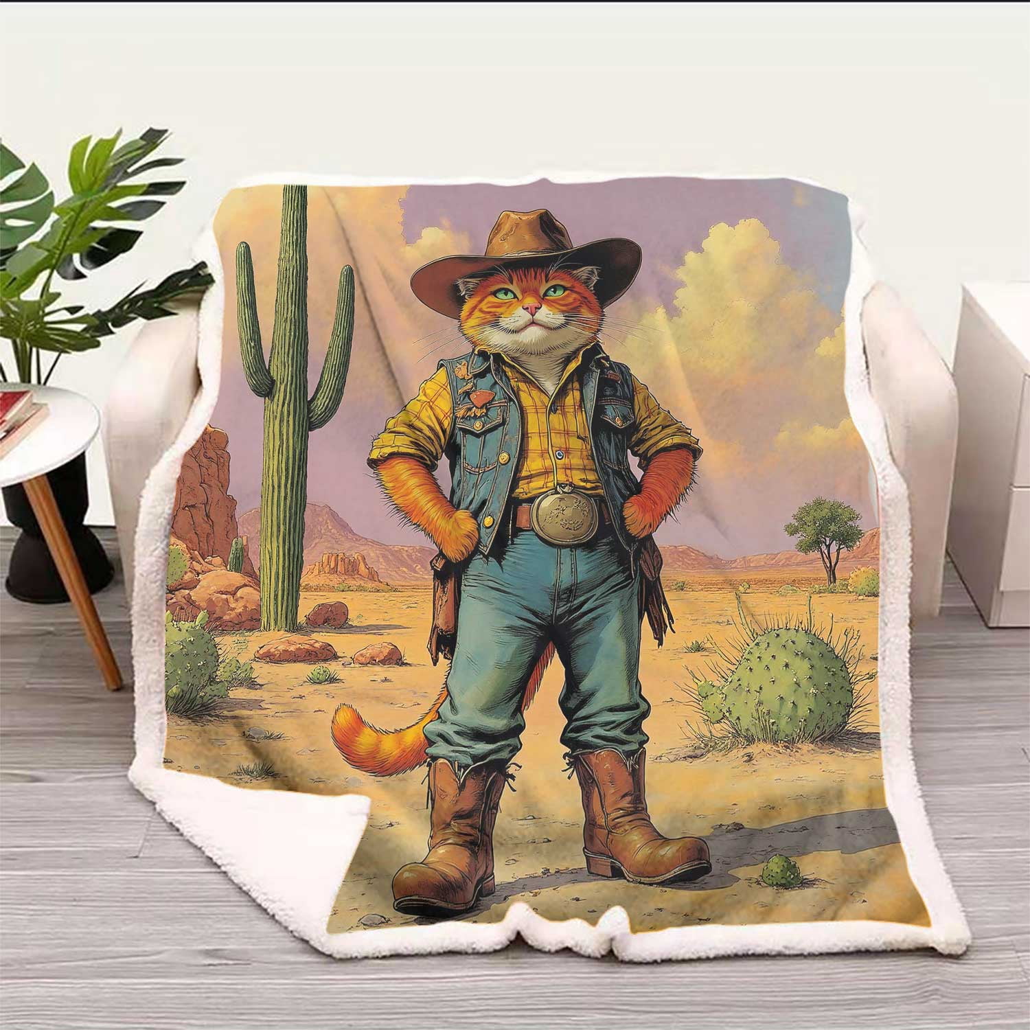 Blankets & Throws Western Cowboy Cat Cacti Chunky Throw Blanket ...
