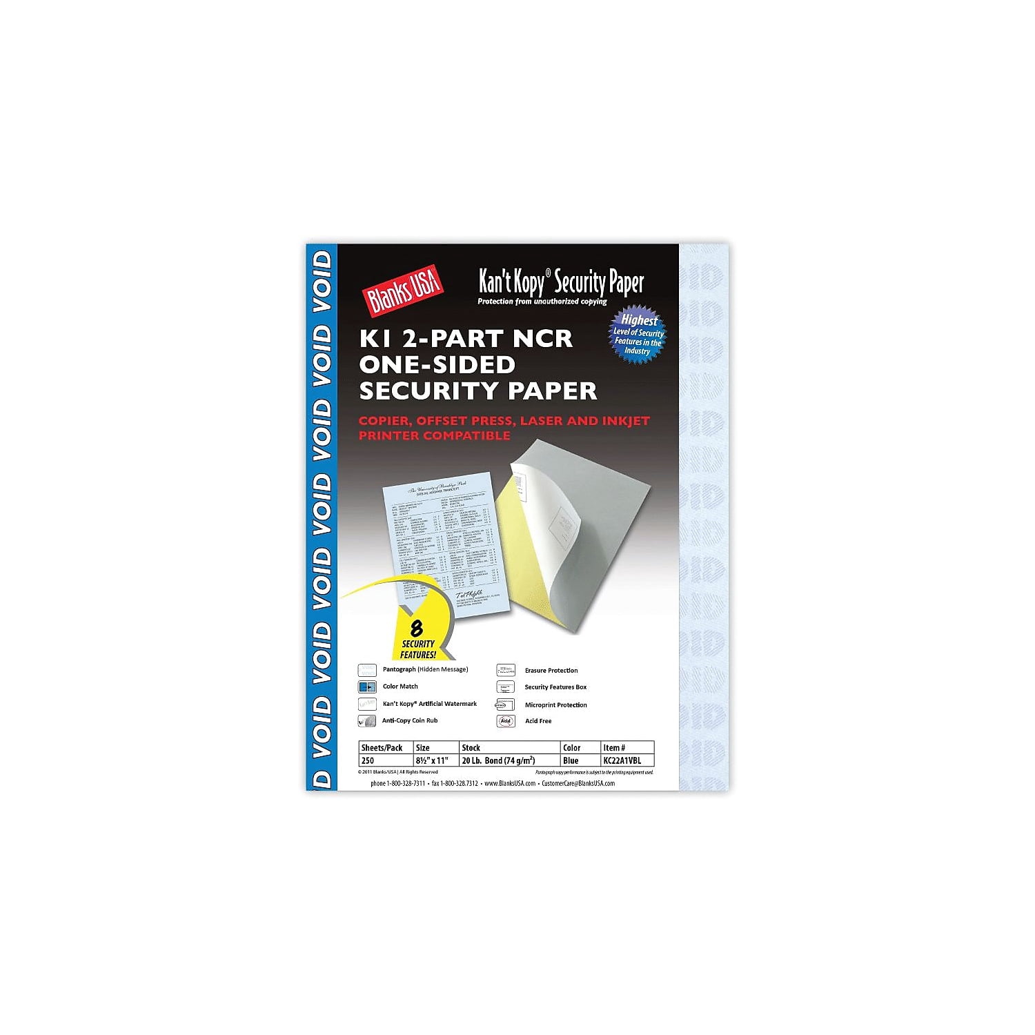 Blanks USA Kan't Kopy 8.5" x 11" Carbonless Security Paper 20 lbs. Blue ...