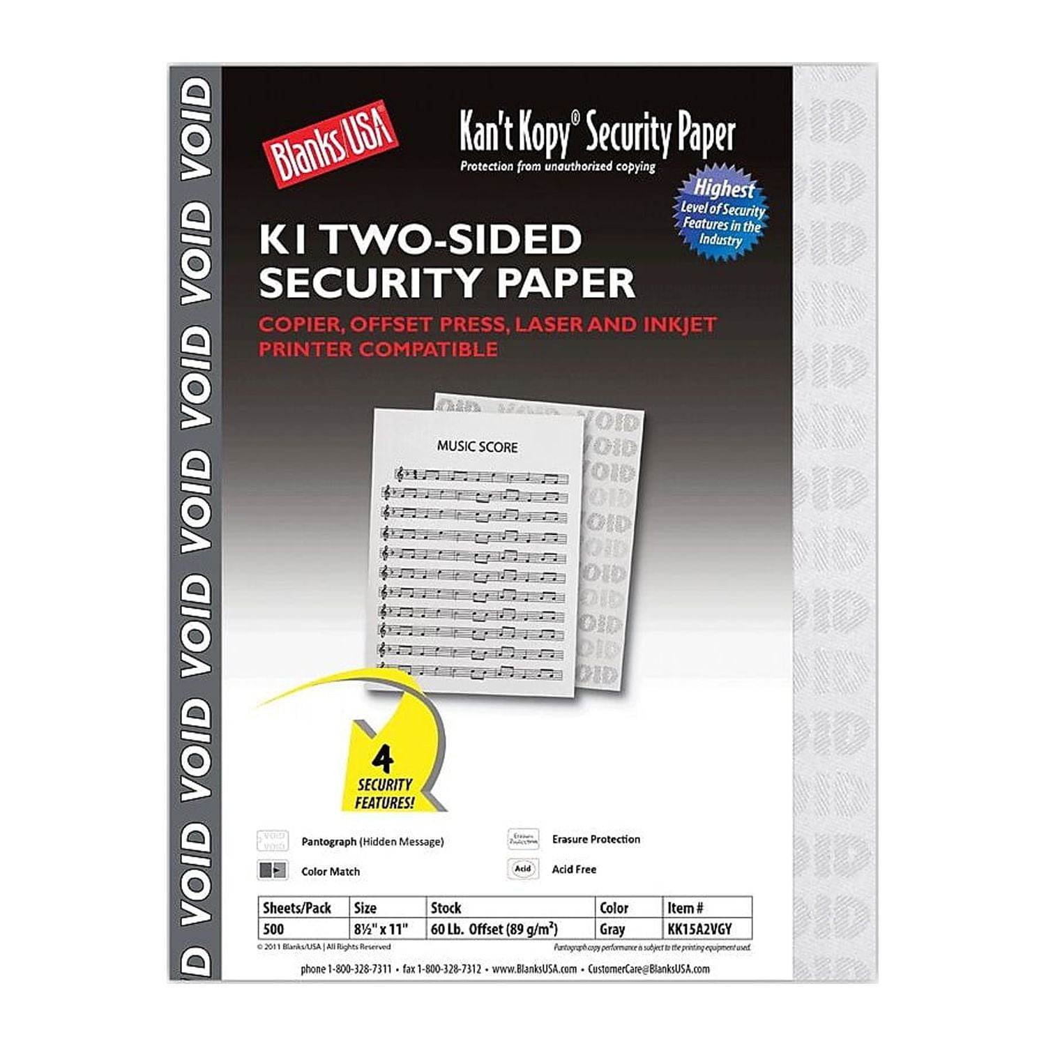 Blanks USA Kan't Kopy 8.5" x 11" Security Paper 60 lbs. Gray 500 Sheets ...