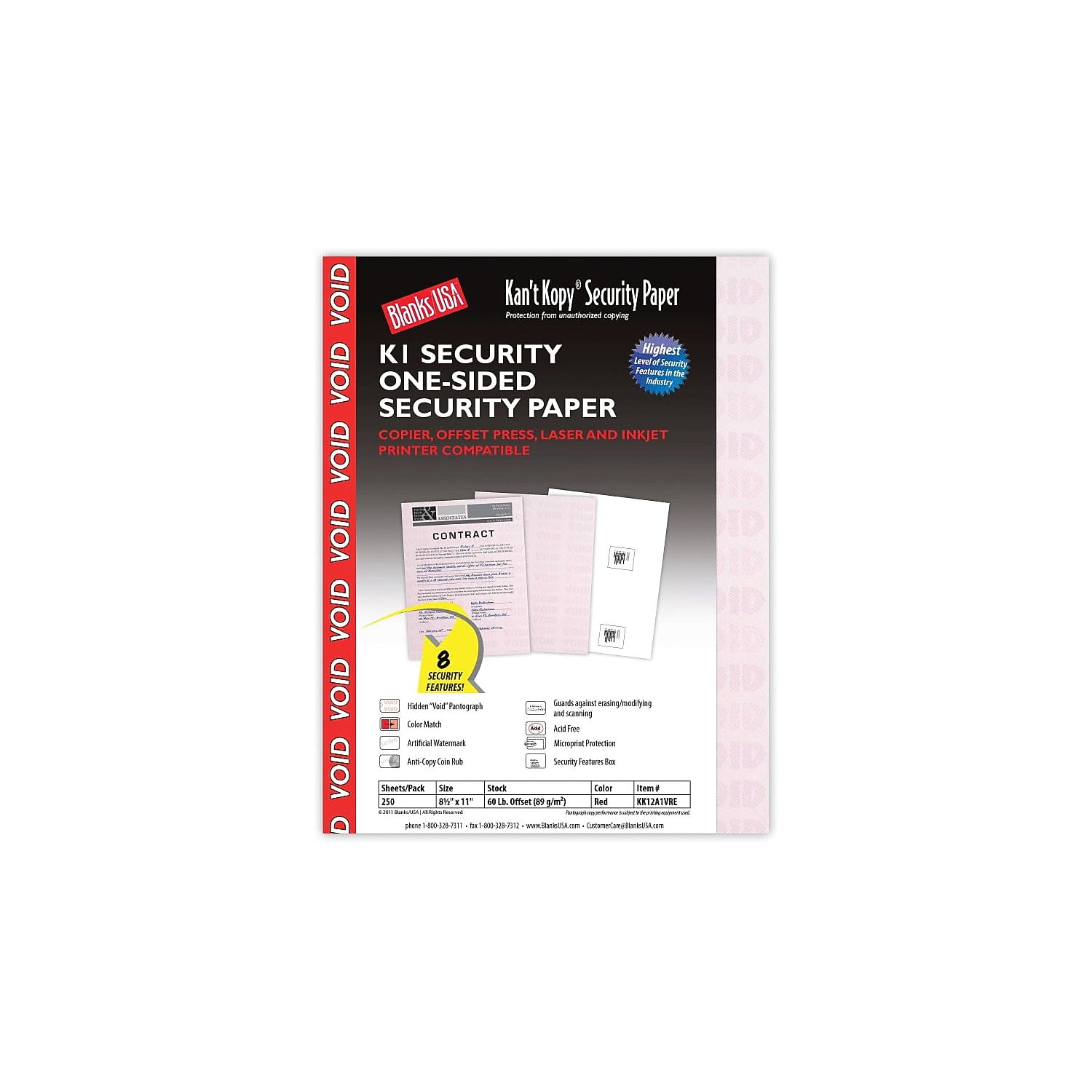 Blanks USA Kan't Kopy 8.5" x 11" Security Paper 60 lbs. Red 250 Sheets ...