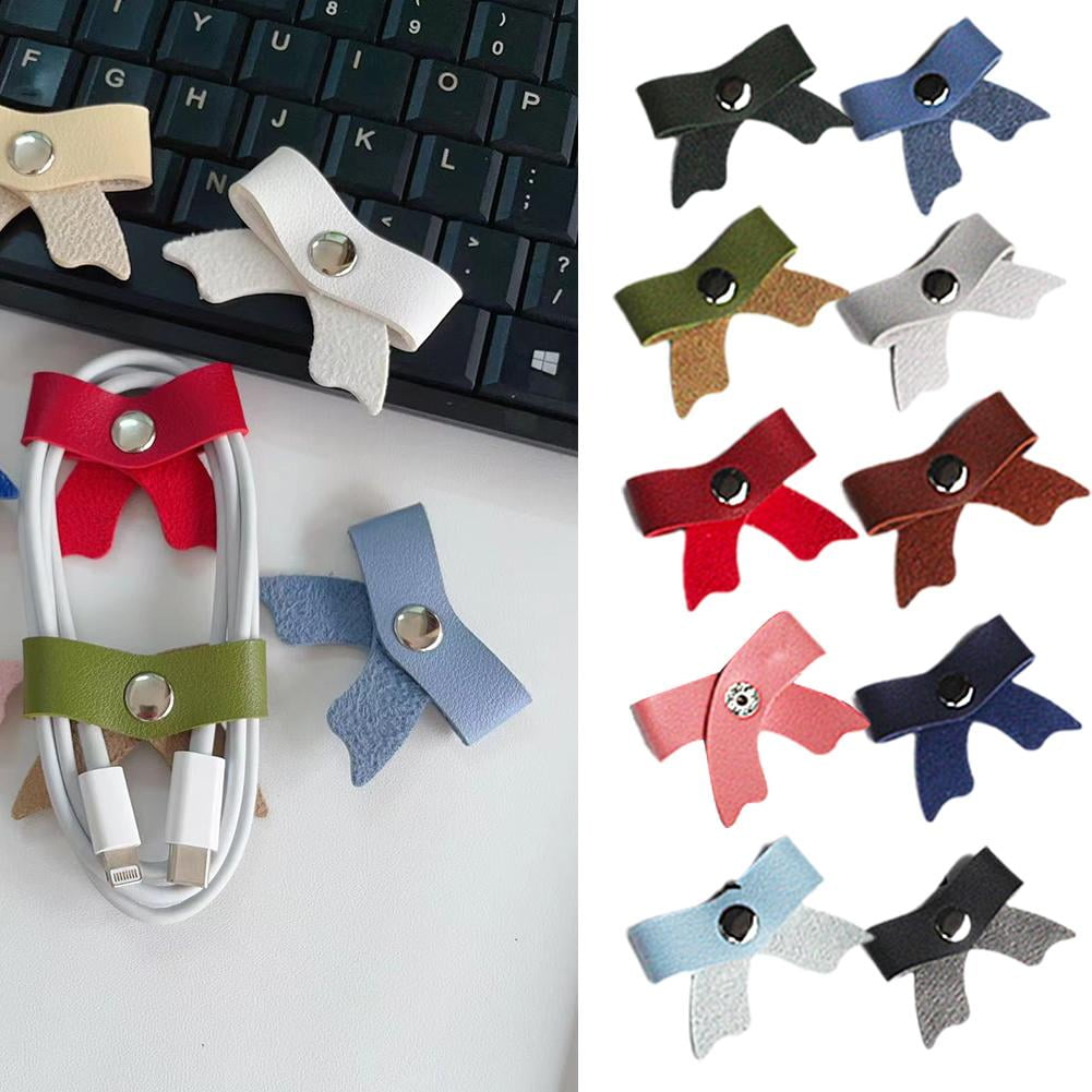 Blarkrus 10 Pcs PU Leather Cable Management Bow Knot Cord Organizer ...