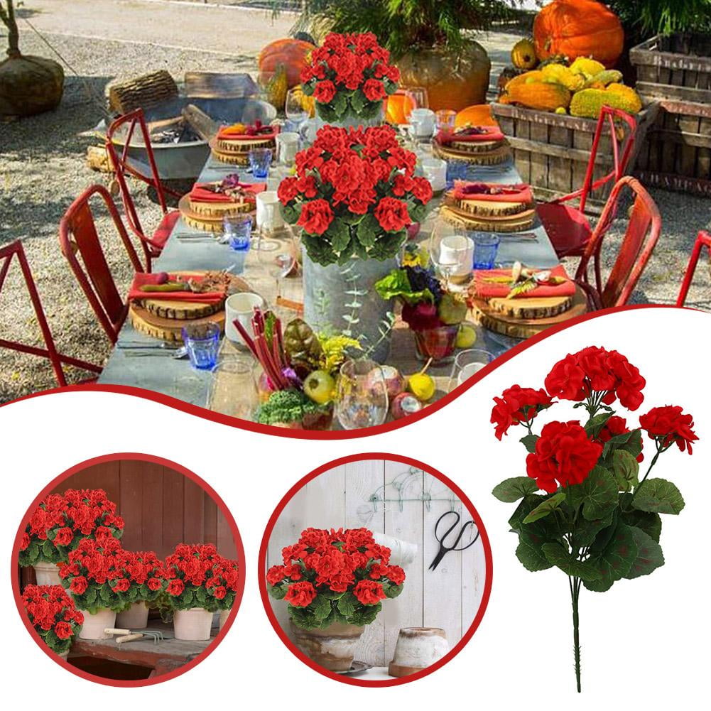 Blarkrus 14'' Artificial Geraniums Silk Fake ers, UV Resistance Outdoor ...