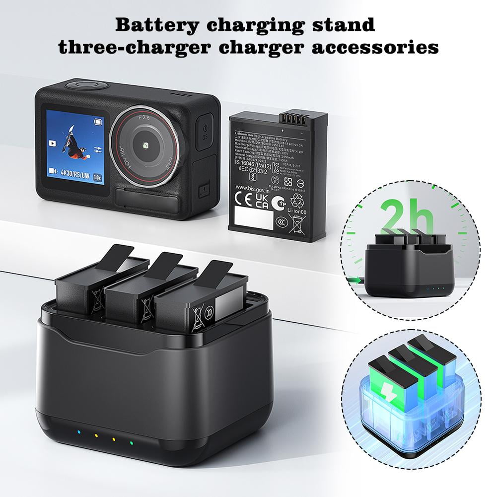 Blarkrus Black For Dji Osmo Action5 Pro Battery Charging Stand Triple ... Blarkrus Black For Dji Osmo Action5 Pro Battery Charging Stand Triple ...