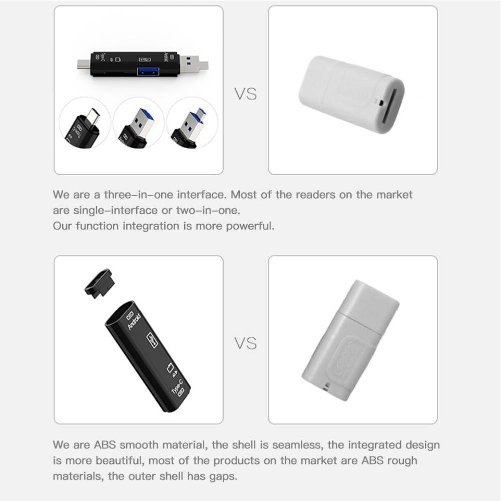 Blarkrus Black Multifunctional 5-In-1 Tf Card Reader Otg Type-C Mobile ...