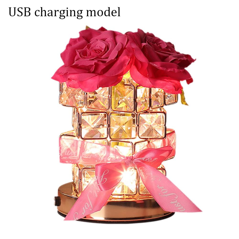 Blarkrus Blooming Rose Crystal Lamp - Rechargeable Cordl Dimmable er ...
