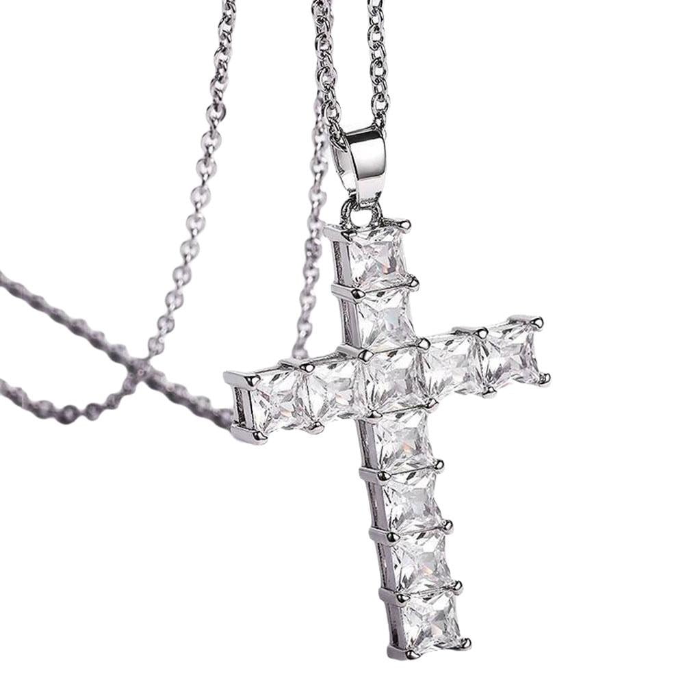 Blarkrus Crystal Cross Pendant Necklace Chain Alloy Zircon Neutral ...