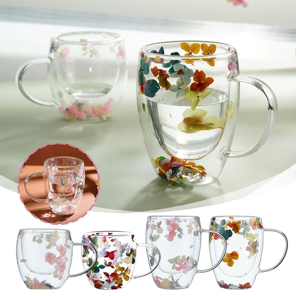 Blarkrus Dried Flowers Double Wall Clear Glass Coffee Mugs,Clear Glass ...