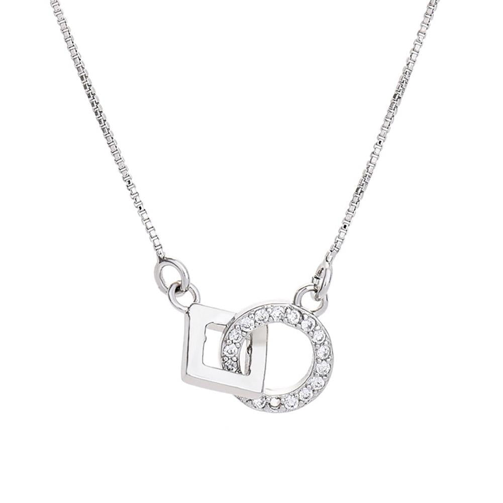 Blarkrus Geometric Pendant Necklace Silver Square Pendant Interlocking ...