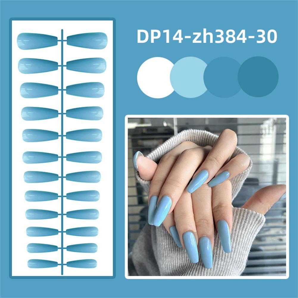 Blarkrus Glossy Pr On Nails Long Square Fake Nails Elegant 24Pcs лн [ζ ...