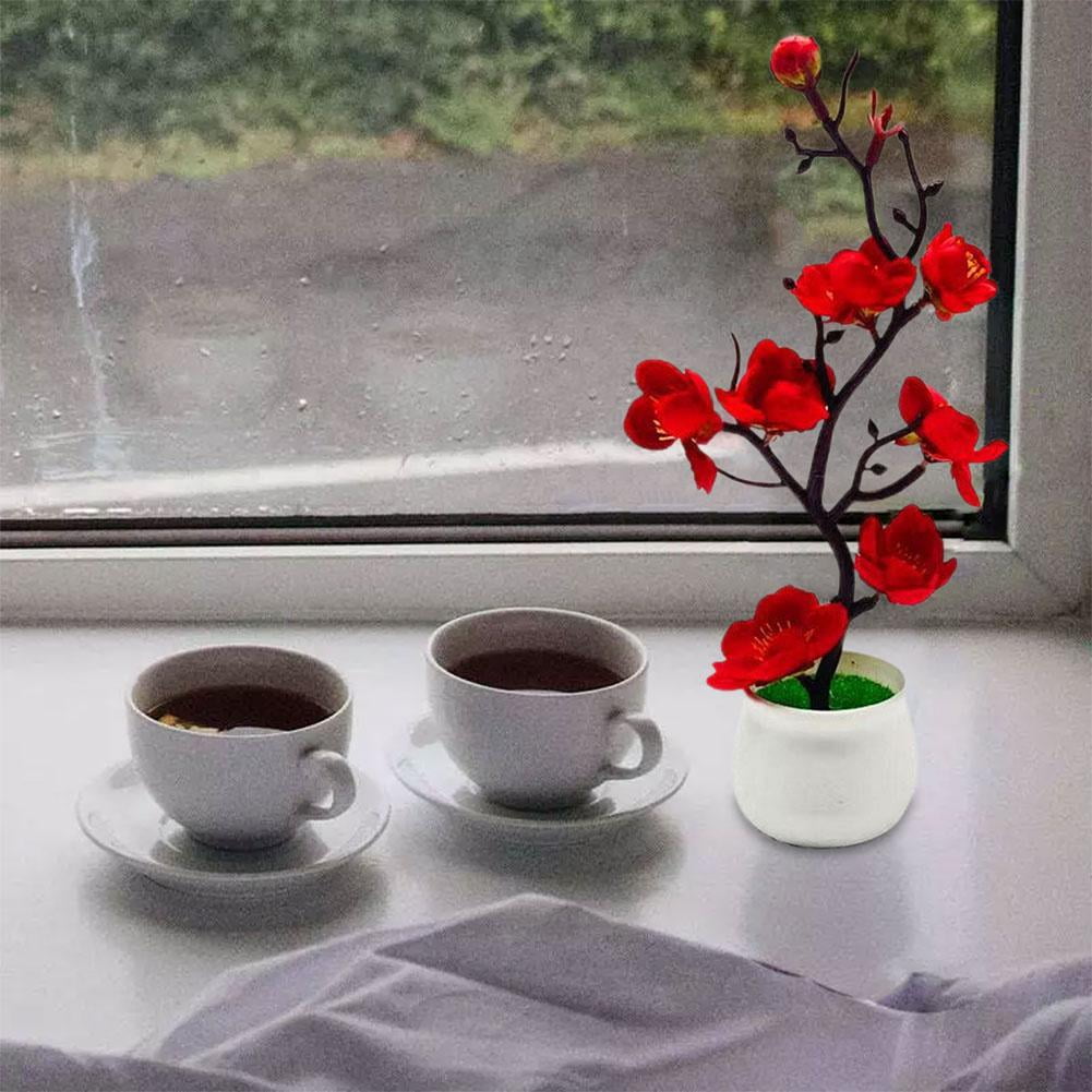 Blarkrus New Artificial Plant Potted Silation Bonsai Plum Saplings ...