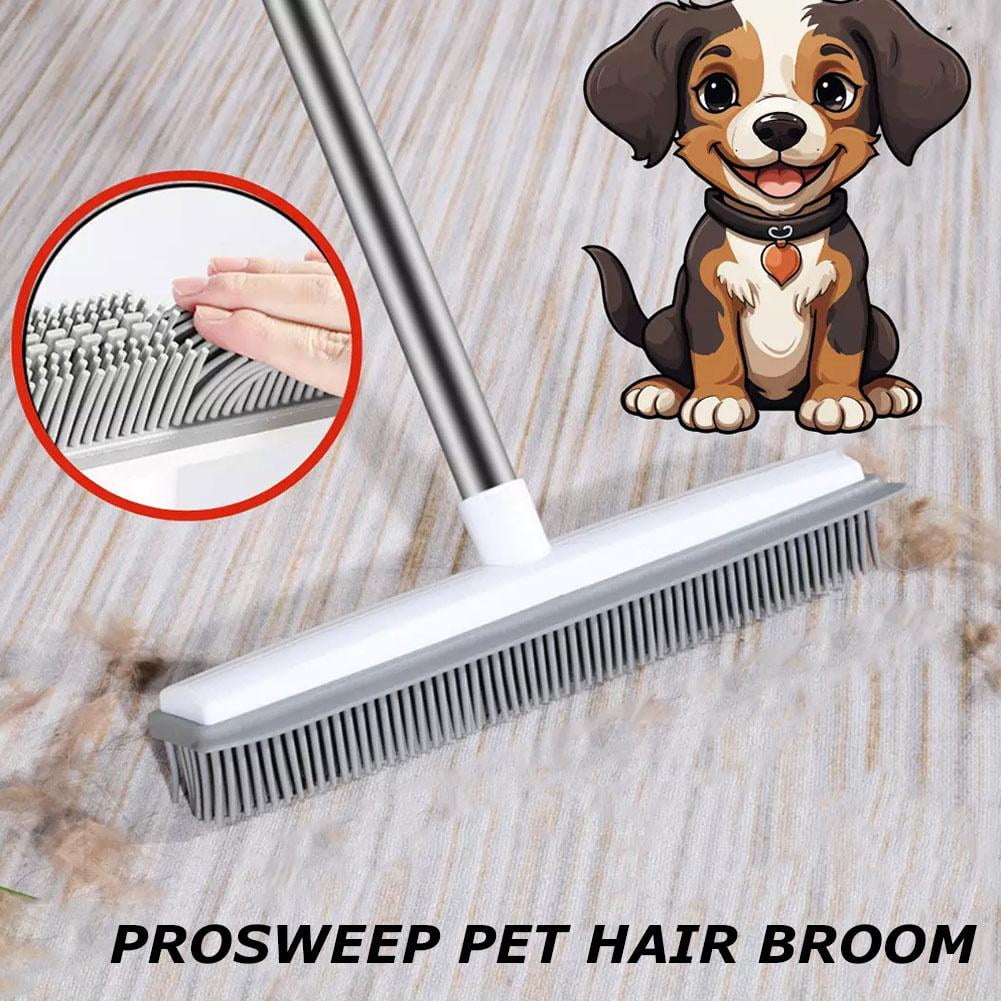 Blarkrus Rubber Broom Carpet Rake W/ Squg Long Handle for Pet Hair Fur ...