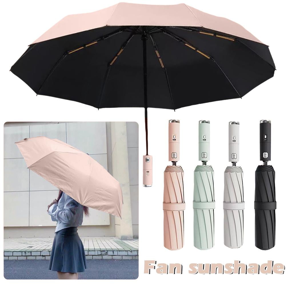 Blarkrus USB Chargeable Foldable Umbrella with Fan Beach Portable UV ...
