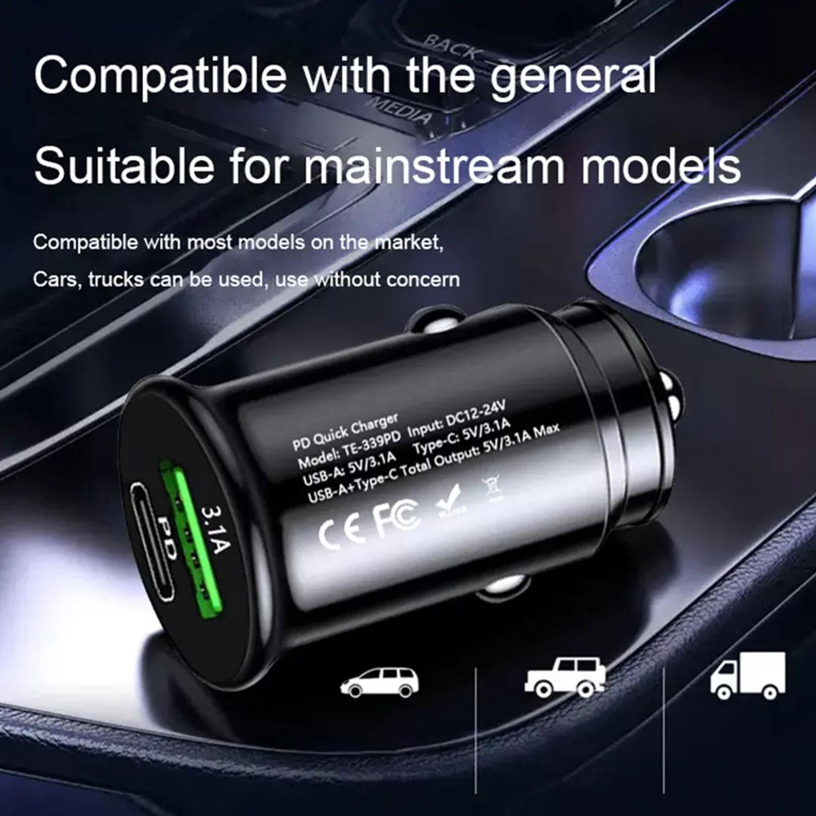 Blarkrus White Mini Car Charger Usb+Pd Fast Charging Flash Charging Car ...