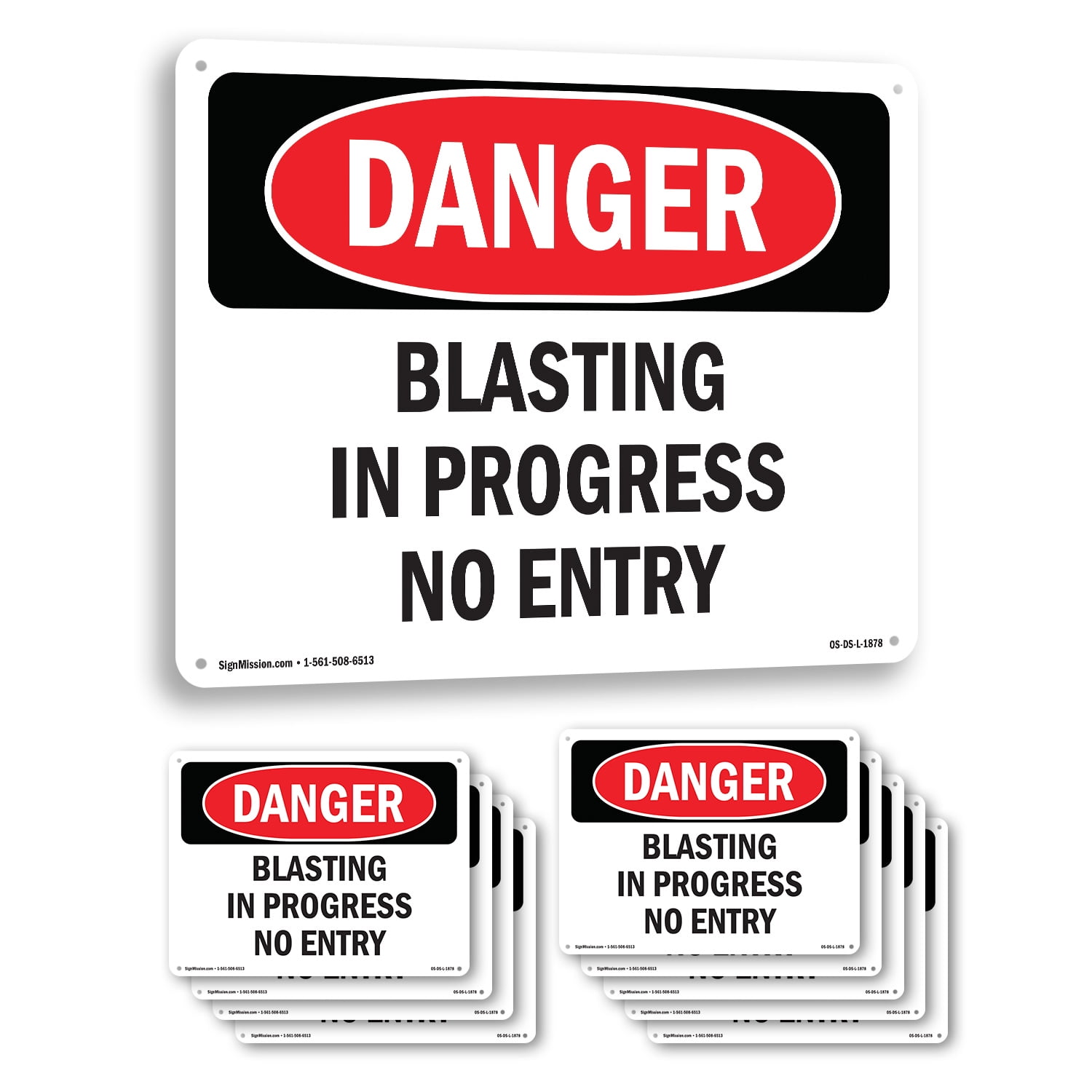 Blasting In Progress No Entry OSHA Danger Rigid Plastic Sign 10 Inch x ...