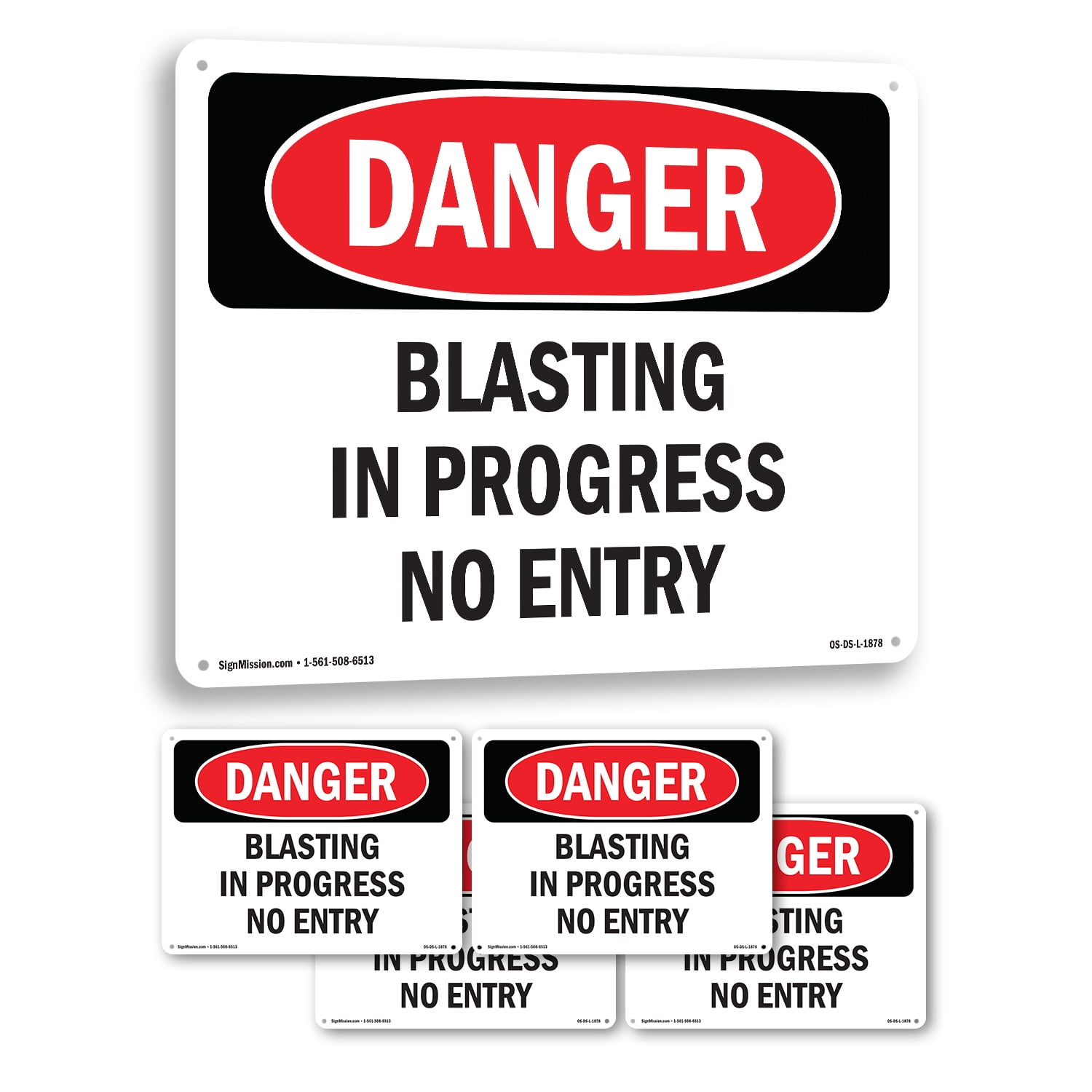 Blasting In Progress No Entry OSHA Danger Rigid Plastic Sign 24 Inch x ...