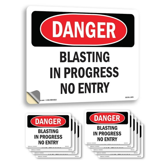 Blasting In Progress No Entry OSHA Danger Vinyl Decal Label 18 Inch x ...
