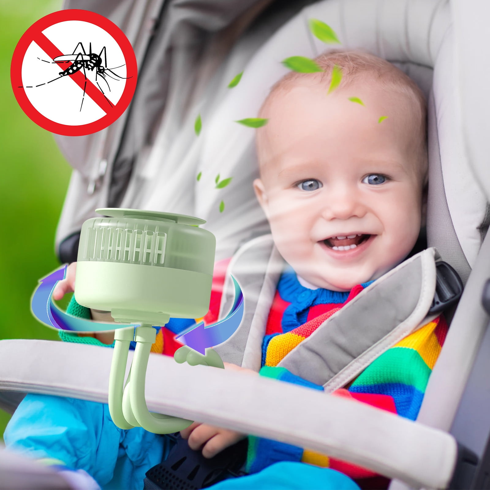 Blateno Baby Stroller Fan, Oscillating Mini Portable Fan with Light ...