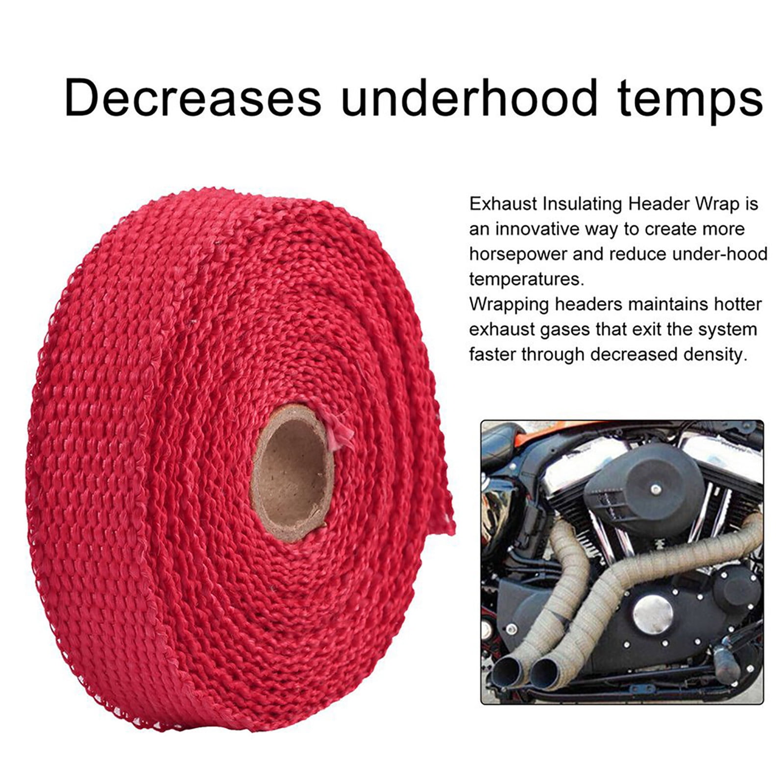 Blateno New 2.5CM 5M Roll Fiberglass Exhaust Header Pipe Heat Wrap Tape ...