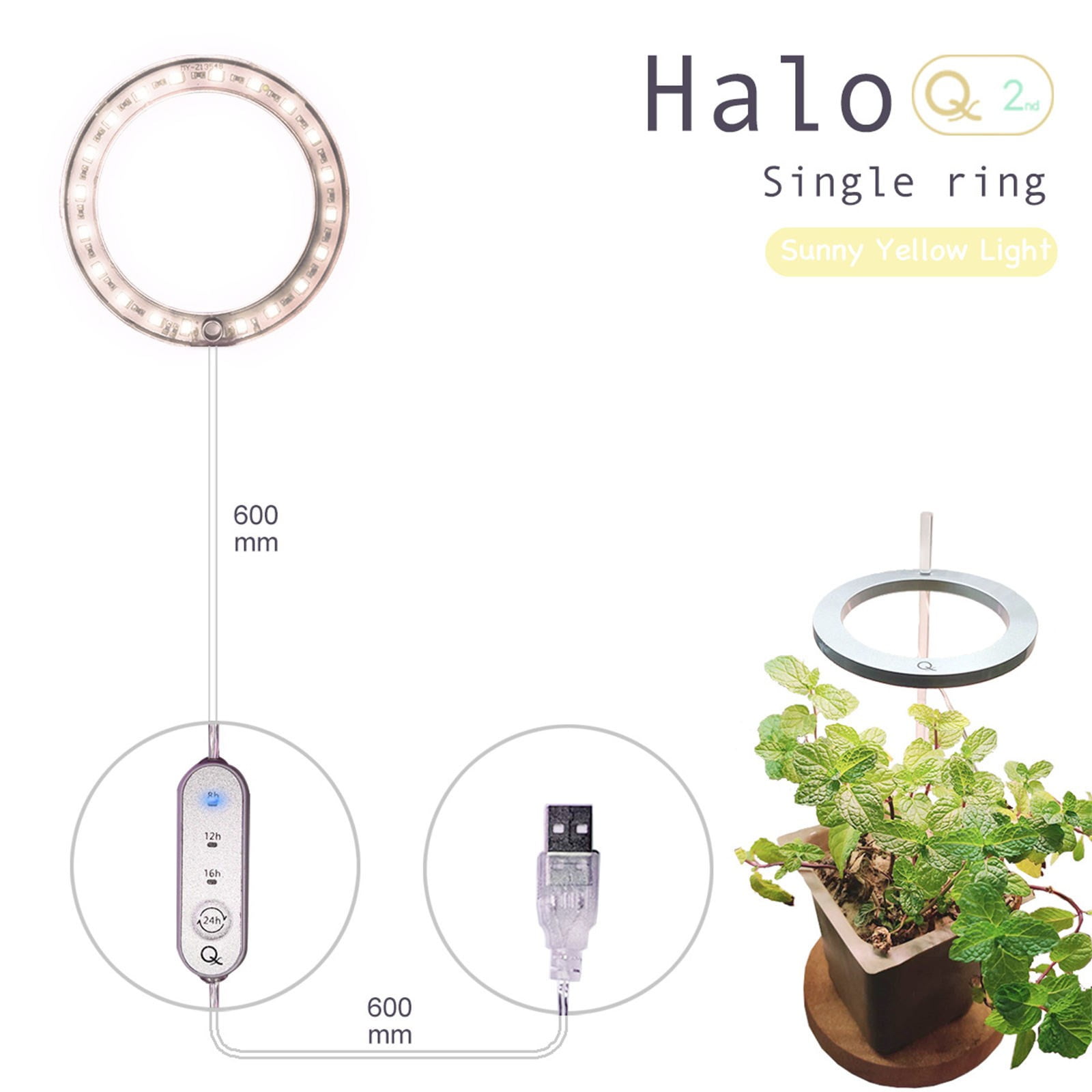 Blateno Ring Light Plant Grow Light, White LED Full Spectrum Growing ...